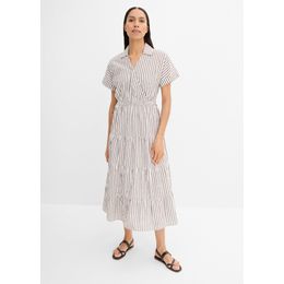 bonprix Wickelkleid aus reiner Baumwolle, braun, Gr.48, Wickelkleid mit Gummibund an der Taille, 100% Baumwolle