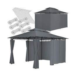 TecTake&reg; Gartenpavillon, 4 x 3 m, Doppeldachsystem, inklusive Spannseilen und Heringen
