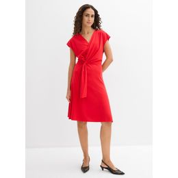 bonprix Midikleid aus Punto di Roma, rot, Gr.52/54 (XXL), Midikleid mit V-Ausschnitt und leichten Fl&uuml;gel&auml;rmeln, aus Punto di Roma,Viskose