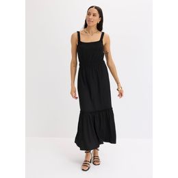 bonprix Maxikleid aus strukturiertem Jersey, schwarz, Gr.36/38 (S), schickes Jersey-Kleid mit Smok und Volant
