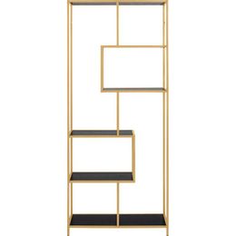 ACTONA GROUP B&uuml;cherregal Metallgestell, modernes Design, 5 Einlegeb&ouml;den, asymmetrische Details schwarz Melamin, Metall B/H/T: 77cm x 185cm x 35cm
