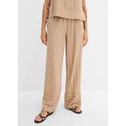 bonprix Gestreifte Schlupfhose aus Leinen-Mix, beige, Gr.44, L&auml;ssige Schlupfhose aus Leinen-Mix, aus Viskose