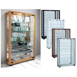 Vcm Glasvitrine stehend Vitrine Glas mit ESG-Sicherheitsglas Ma&szlig;e ca. H. 91 x B. 59 x T. 18 cm Standvitrine Glas Modern und platzsparend Glas Vitrinenschrank &ndash; Lumo Mini Spiegel