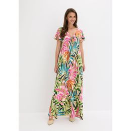 bonprix Jerseykleid aus softem Viskose-Mix, wei&szlig;, Gr.40/42 (M), sommerlich bedrucktes Jerseykleid in Maxil&auml;nge mit Volant am Saum, aus Viskose