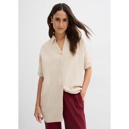 bonprix Oversize-Longbluse aus softem Musselin, beige, Gr.38, Weit geschnittene Bluse mit Knopfleiste aus softem Musselin, aus Musselin