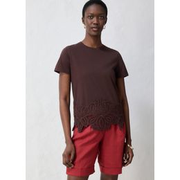 bonprix Shirt mit Seidenanteil und H&auml;kelspitze, braun, Gr.40/42 (M), klassisches Shirt mit schm&uuml;ckender Spitze am Saum, aus Seide