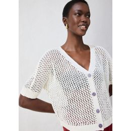 bonprix Ajour-Strickjacke mit Leinenanteil, wei&szlig;, Gr.44/46 (L), tolle Ajour-Strickjacke aus Baumwoll-Leinen -Mix, aus Leinen