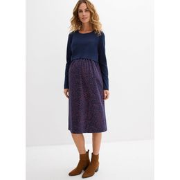 bonprix 3-in-1 Set aus Umstands-Stillkleid + Shirt aus Bio-Baumwolle (2-tlg. Set), blau, Gr.52/54 (XXL), 2-teiliges Umstands- und Stillkleid mit lang&auml;rmeligem Shirt, 95% Baumwolle (organic)