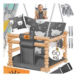 Kidiz&reg; Babyschaukel Kinderschaukel Schaukelsitz mit Polsterung Holz-Schaukel mit Anti-Kipp bis 60KG H&ouml;henverstellbar Indoor & Outdoor 0,5 - 3 Jahre Montagezubeh&ouml;r & Sicherheitsgurt