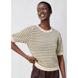 bonprix Ajour-Pullover mit Leinen, beige, Gr.52/54 (XXL), Ideal f&uuml;r den Fr&uuml;hling! Hochwertiger Kurzarm-Pullover aus sch&ouml;nen Baumwoll-Leinen-Mix, aus Leinen