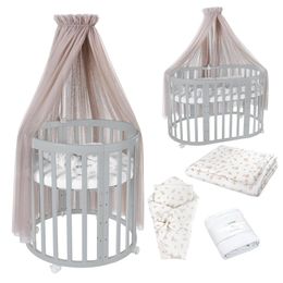 Waldin Babybett OWAL Kinderbett 7in1 mit Matratze, mitwachsendes Kinder-Bett