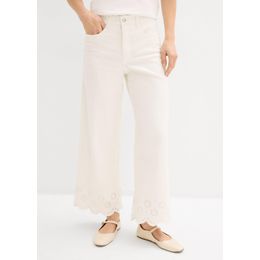 bonprix Culotte aus elastischem Baumwoll-Mix, wei&szlig;, Gr.42, schicke Hose aus Baumwolle, 82% Baumwolle