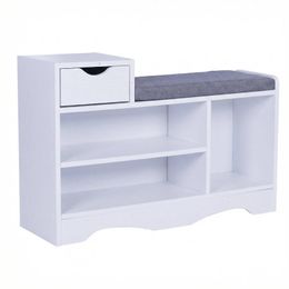Happy Home Schuhbank mit Sitzkissen & Schublade &ndash; Schuhschrank f&uuml;r 6-8 Paar Schuhe &ndash; Schuhregal Holz &ndash; Sitzbank Flur Eingangsbereich &ndash; HFH06-WEI