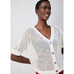 bonprix Ajour-Strickjacke mit Leinenanteil, wei&szlig;, Gr.40/42 (M), tolle Ajour-Strickjacke aus Baumwoll-Leinen -Mix, aus Leinen