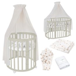 Waldin Babybett OWAL Kinderbett 7in1 mit Matratze, mitwachsendes Kinder-Bett