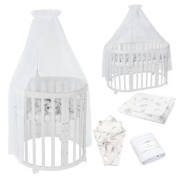 Waldin Babybett OWAL Kinderbett 7in1 mit Matratze, mitwachsendes Kinder-Bett