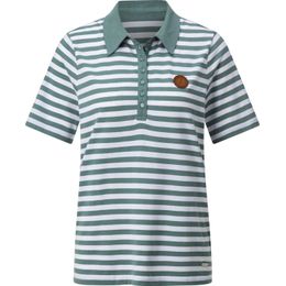Damen Poloshirt mit Seitenschlitzen jade-wei&szlig;-geringelt, Gr&ouml;&szlig;e 40