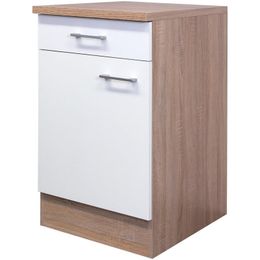 Flex-Well Unterschrank &raquo;Samoa&laquo; (B x H x T) 50 x 85 x 60 cm wei&szlig; Holzwerkstoff Sonoma Eiche, B/H/T: 50cm x 85cm x 57cm, Schubladen: 1 Stk. T&uuml;ren: 1 Stk.