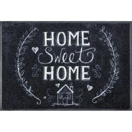 wash+dry by Kleen-Tex Fu&szlig;matte &raquo;Chalky Home&laquo; rechteckig 7 mm H&ouml;he Schmutzfangmatte, mit Spruch, rutschhemmend, waschbar schwarz Kunstfaser B : 50cm 1 