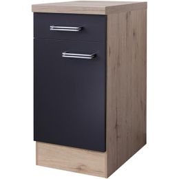 Flex-Well Unterschrank &raquo;Antigua&laquo; (B x H x T) 40 x 86 x 60 cm grau Holzwerkstoff San Remo Eiche, B/H/T: 40cm x 86cm x 57cm, Schubladen: 1 Stk. T&uuml;ren: 1 Stk.