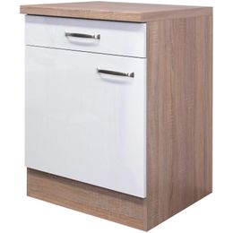 Flex-Well Unterschrank &raquo;Florenz&laquo; (B x H x T) 60 x 86 x 60 cm wei&szlig; Holzwerkstoff Sonoma Eiche, B/H/T: 60cm x 86cm x 57cm, Schubladen: 1 Stk. T&uuml;ren: 1 Stk.