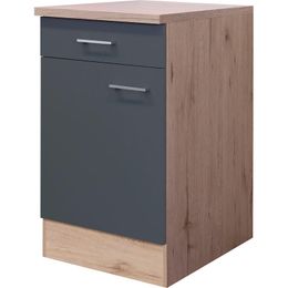 Flex-Well Unterschrank &raquo;Morena&laquo; (B x H x T) 50 x 85 x 60 cm grau Holzwerkstoff San Remo Eiche, B/H/T: 50cm x 85cm x 60cm, Schubladen: 1 Stk. T&uuml;ren: 1 Stk.