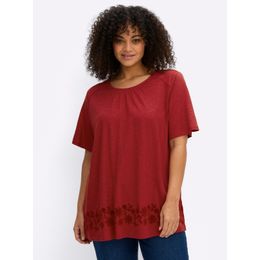 sheego Gro&szlig;e Gr&ouml;&szlig;en Shirt in A-Linie, mit Bl&uuml;tenprint am Saum, kirsche, Gr&ouml;&szlig;e 48/50 - Damen