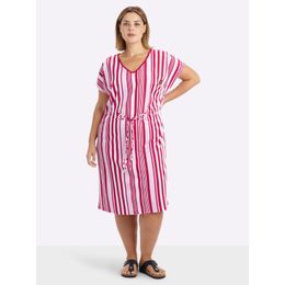 sheego Gro&szlig;e Gr&ouml;&szlig;en Jerseykleid mit Streifenmuster und Bindeband, wei&szlig;-rot-gestreift, Gr&ouml;&szlig;e 52 - Damen