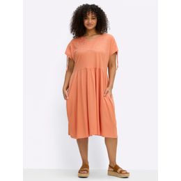 sheego Gro&szlig;e Gr&ouml;&szlig;en Jerseykleid mit Bl&uuml;tenstickereien, papaya, Gr&ouml;&szlig;e 58 - Damen