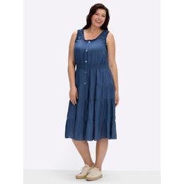 sheego Gro&szlig;e Gr&ouml;&szlig;en Stufenkleid mit Smok-Einsatz, jeansblau, Gr&ouml;&szlig;e 44 - Damen