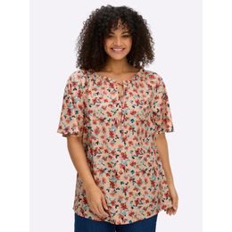 sheego Gro&szlig;e Gr&ouml;&szlig;en Tunika mit Alloverdruck und Fl&uuml;gel&auml;rmeln, apricot-ozean-bedruckt, Gr&ouml;&szlig;e 56 - Damen