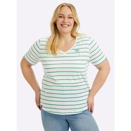 sheego Gro&szlig;e Gr&ouml;&szlig;en Shirt mit Stickerei, geringelt, salbei-ecru-geringelt, Gr&ouml;&szlig;e 52 - Damen