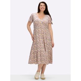 sheego Gro&szlig;e Gr&ouml;&szlig;en Jerseykleid mit Fl&uuml;gel&auml;rmeln, hortensie-gelb-bedruckt, Gr&ouml;&szlig;e 46 - Damen