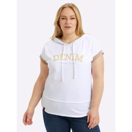sheego Gro&szlig;e Gr&ouml;&szlig;en Kapuzenshirt mit Farbkontrasten, wei&szlig;-camel, Gr&ouml;&szlig;e 54 - Damen