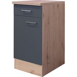 Flex-Well Unterschrank &raquo;Morena&laquo; (B x H x T) 40 x 85 x 60 cm grau Holzwerkstoff San Remo Eiche, B/H/T: 40cm x 85cm x 60cm, Schubladen: 1 Stk. T&uuml;ren: 1 Stk.