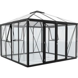Vitavia Gew&auml;chshaus &raquo;Minos ESG/HKP, schwarz&laquo; mit Pavillondach, Wand 3 mm Glas, Dach 10 mm Hohlkammerplatten schwarz B/H/T: 317cm x 264,5cm x 321,5cm