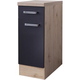 Flex-Well Unterschrank &raquo;Antigua&laquo; (B x H x T) 30 x 86 x 60 cm grau Holzwerkstoff San Remo Eiche, B/H/T: 30cm x 86cm x 57cm, Schubladen: 1 Stk. T&uuml;ren: 1 Stk.