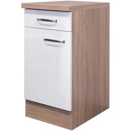 Flex-Well Unterschrank &raquo;Florenz&laquo; (B x H x T) 40 x 86 x 60 cm wei&szlig; Holzwerkstoff Sonoma Eiche, B/H/T: 40cm x 86cm x 57cm, Schubladen: 1 Stk. T&uuml;ren: 1 Stk.