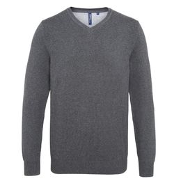 Asquith & Fox Herren Pullover mit V-Ausschnitt aus reicher Baumwolle (Holzkohle)