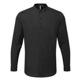 Premier Mens Banded Collar Lang&auml;rmliges Formales Hemd (Schwarz)