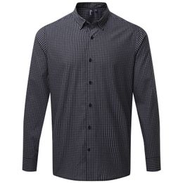 Premier Mens Maxton Checked Long-Sleeved Shirt (Stahl/Schwarz)