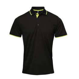 Premier Mens Contrast Coolchecker Polo Shirt (Schwarz/Limette)