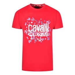 Cavalli Class Skalen Design Logo Rotes T-Shirt