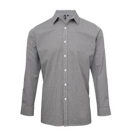 Premier Herren Gingham-Langarmhemd (Schwarz/Wei&szlig;)