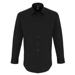 Premier Unisex-Erwachsene Popeline-Stretch-Langarmhemd (Schwarz)