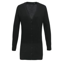Premier Womens/Ladies Longline V-Ausschnitt Strickjacke (Schwarz)
