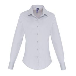 Premier Womens/Ladies Stretch Fit Popeline Langarm-Bluse (Silber)