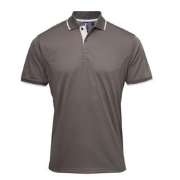 Premier Mens Contrast Coolchecker Polo Shirt (Dunkelgrau/Silber)