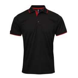 Premier Mens Contrast Coolchecker Polo Shirt (Schwarz/Rot)