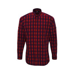 Premier Mens Mulligan Kariertes Langarmhemd aus Baumwolle (Rot/Navy)